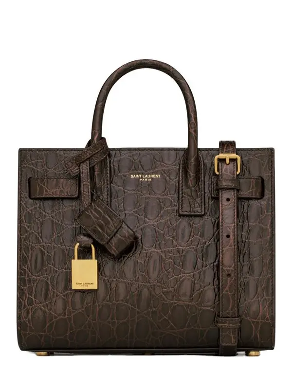 Saint Laurent Sac De Jour In Crocodile-embossed Leather - Easy Brown