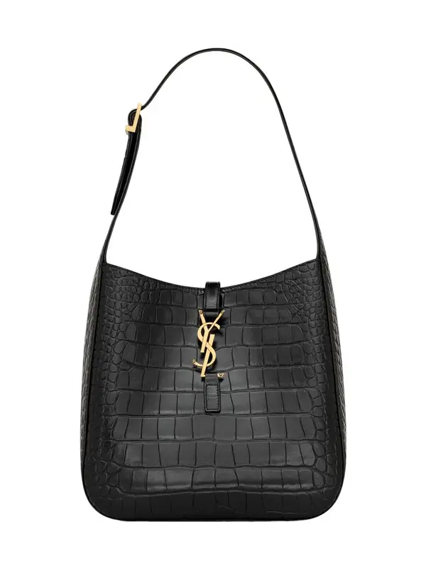 Saint Laurent Le 5 À 7 Supple Small In Crocodile-embossed Leather - Black