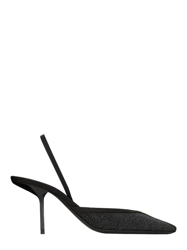 Saint Laurent Folie Slingback Pumps In Satin, Mesh, And Crystals - Black