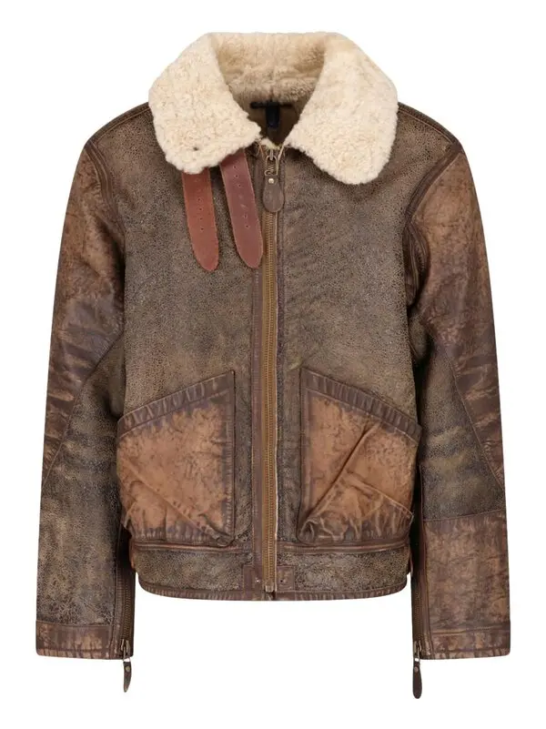 Polo Ralph Lauren Leather And Shearling Bomber Jacket - Brown