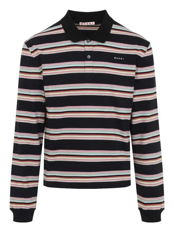 Marni Striped Long-sleeve Polo Shirt - Black