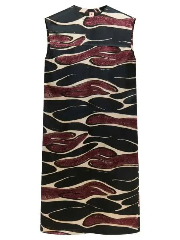 Marni Viscose Dress With Crimson Wave Print - Black