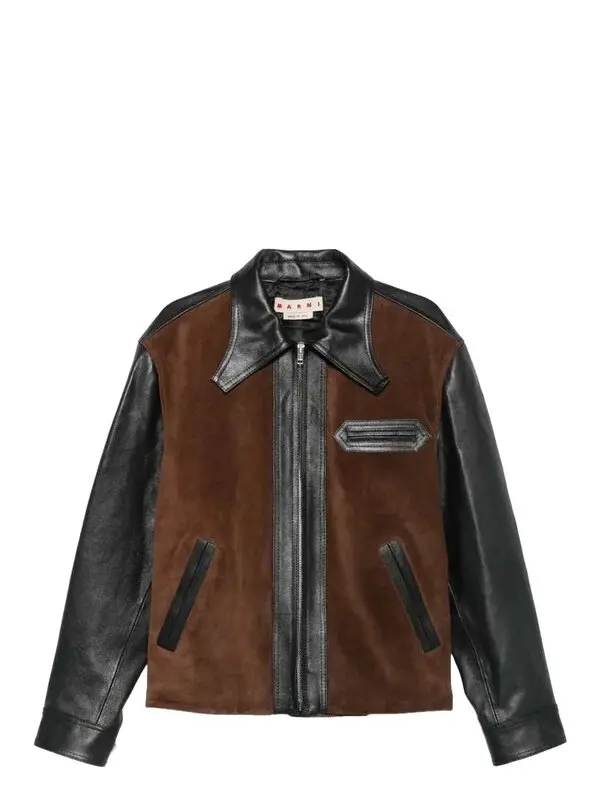 Marni Leather Jacket With Suede Front Panel - Black