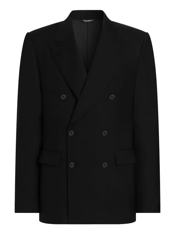 Dolce & Gabbana Sicilia Light Double-breasted Jacket In Virgin Wool - Black