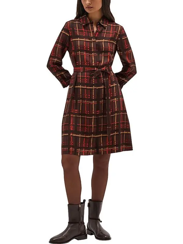 HOBBS LONDON Maja Belted Button Front Dress - Brown Multi