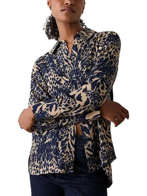 Whistles Textured Shirttail Hem Blouse - Navy/multi