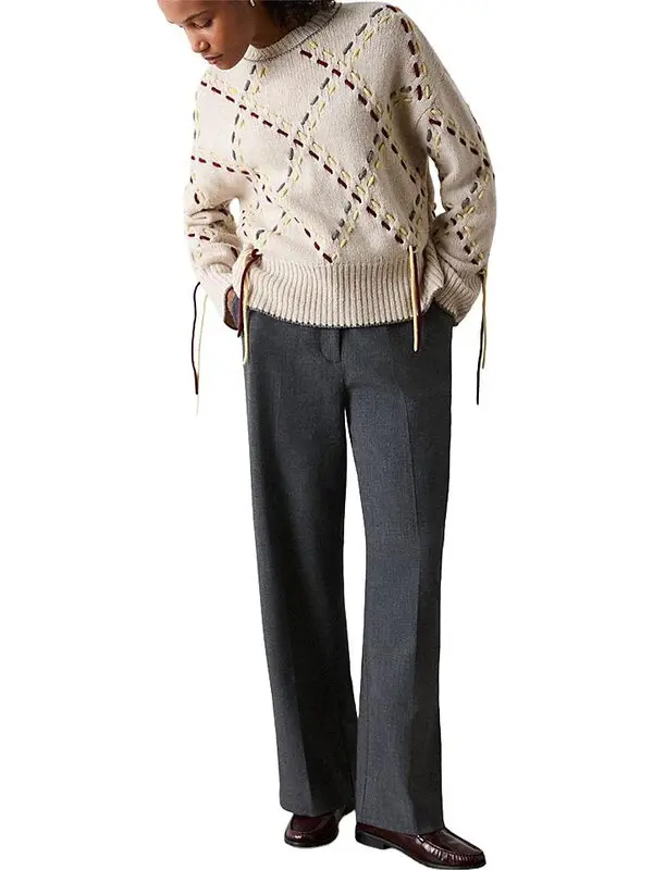 Whistles Petite High Rise Straight Leg Pants - Grey