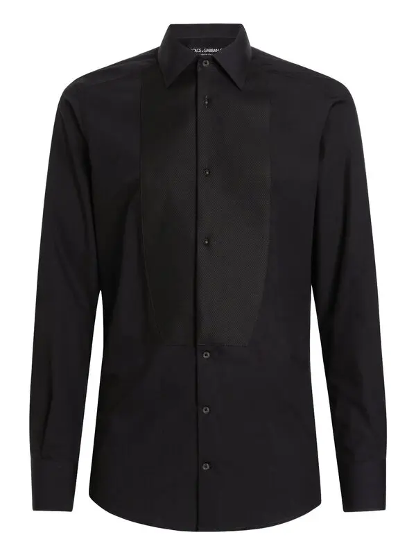 Dolce & Gabbana Cotton Poplin Gold-fit Tuxedo Shirt - Black