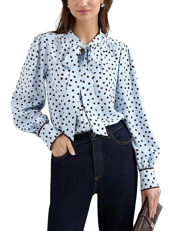 PHASE EIGHT Coco Tie Neck Blouse - Blue