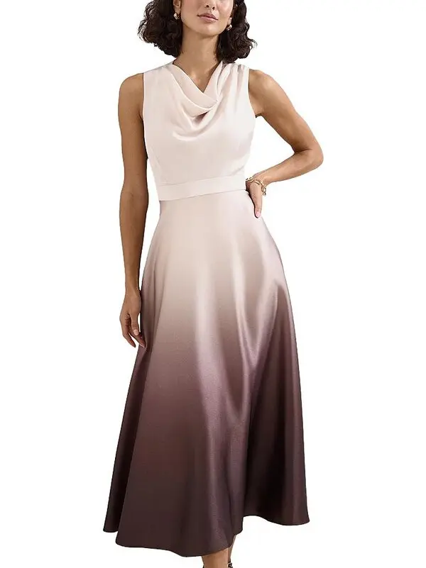 PHASE EIGHT Cheryl Cowl Neck Ombre Midi Dress - Ivory