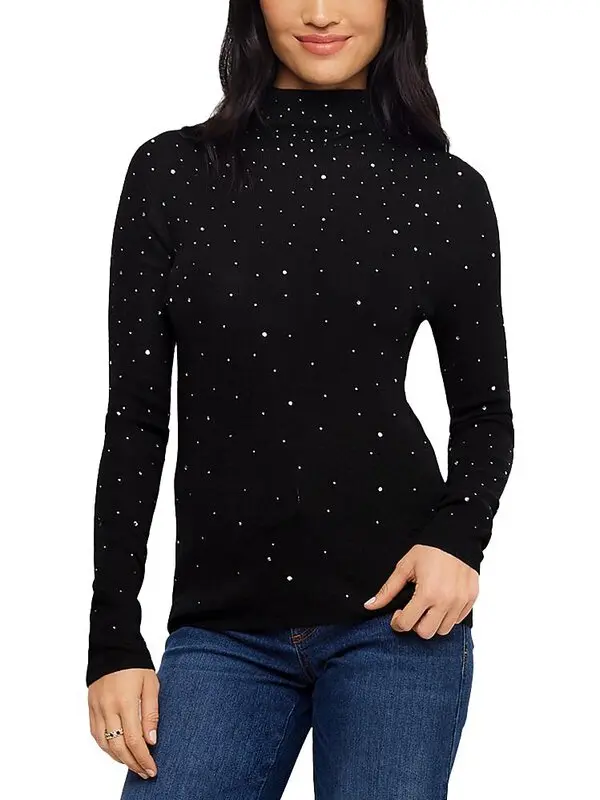 Karen Kane Rhinestone Embellished Mock Neck Sweater - Black