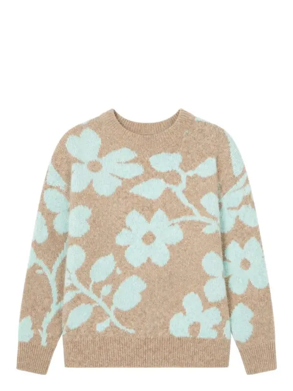 YUMI Floral Intarsia Relaxed Fit Jumper - Brown