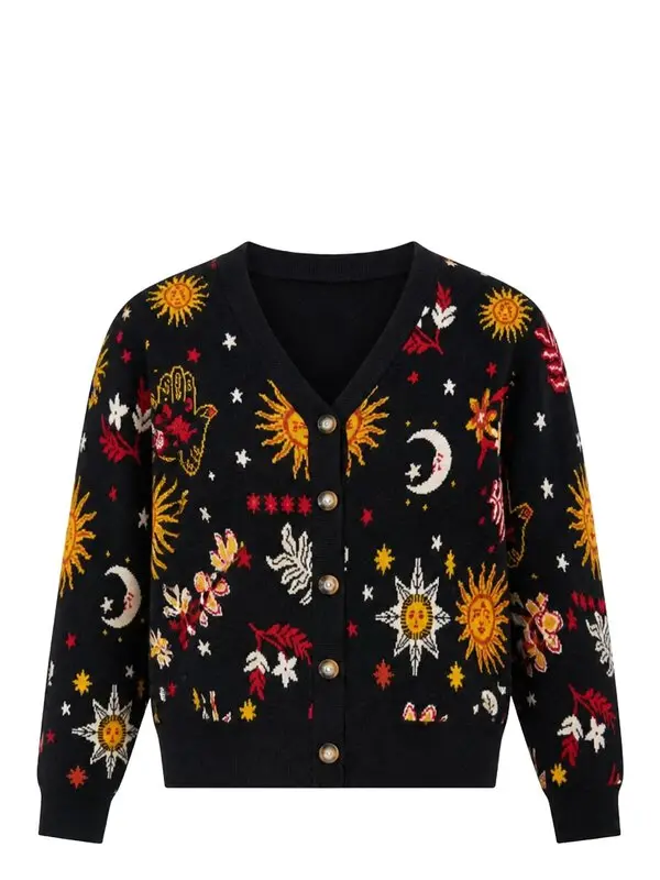 YUMI Cosmic Intarsia Cardigan - Black