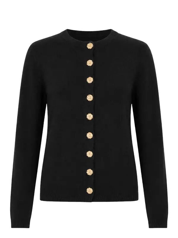 YUMI Knitted Fitted Peplum Cardigan - Black