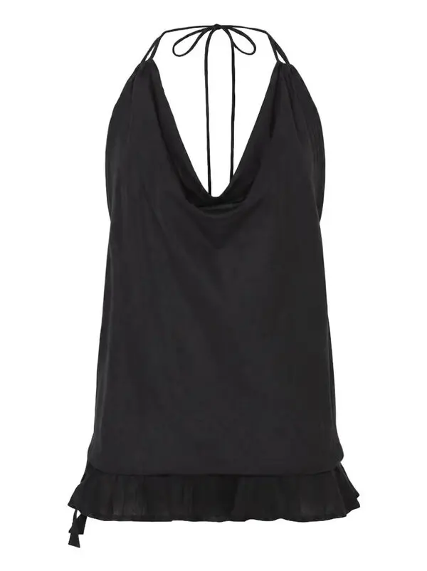 PAR Y ESCALA Embroidered Mirror Ruched Flor Top - Black