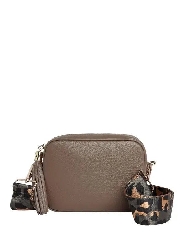 BETSY & FLOSS Verona Crossbody Dark Taupe Tassel Bag With Dark Leopard Strap - Brown