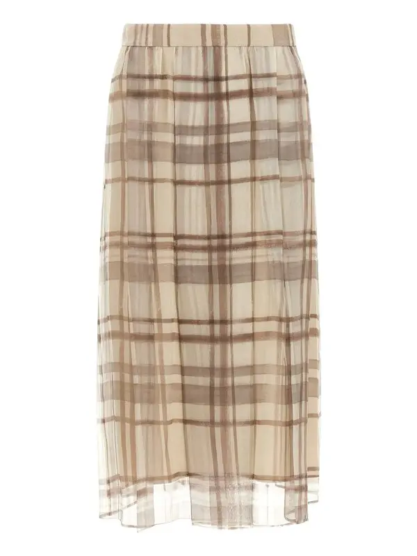 Brunello Cucinelli Silk Organza Pleated Skirt In Macrocheck Print - No