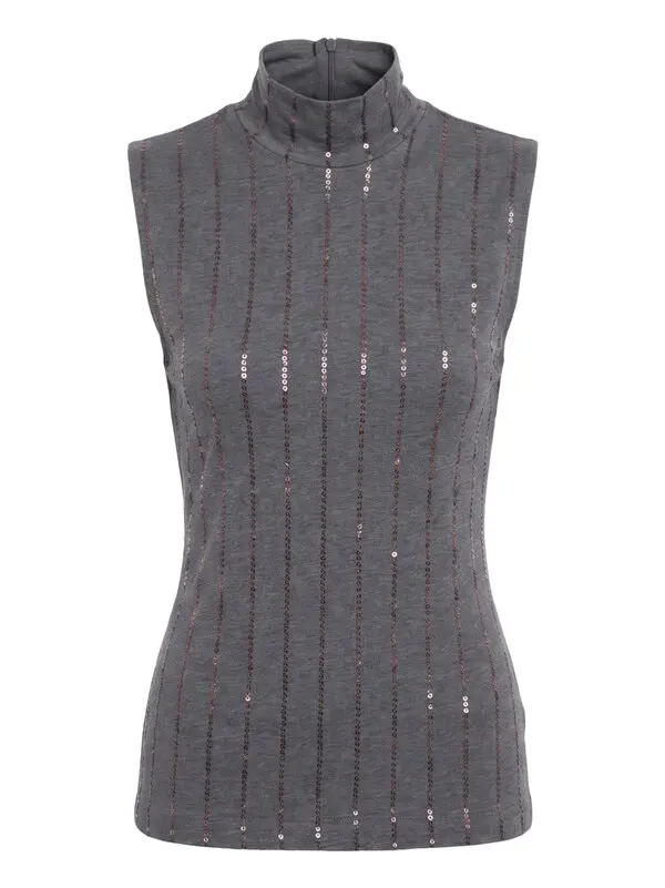 Brunello Cucinelli Sleeveless Turtleneck Sequin Top - Gray