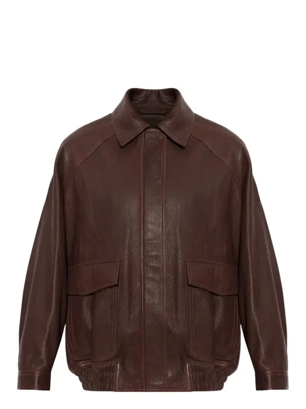 RÓHE Flap Pocket Leather Jacket - Dark Brown