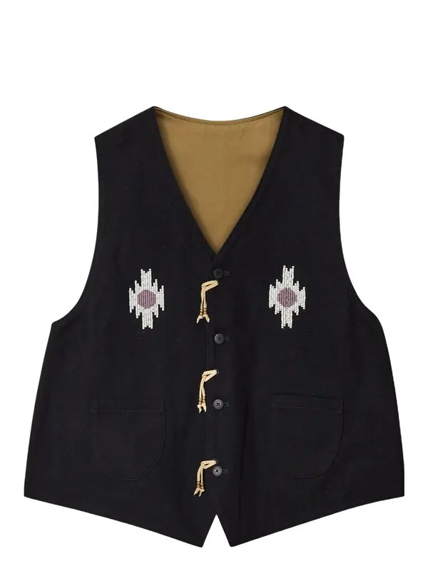 Visvim Beaded Embroidered Vest - Navy Blue