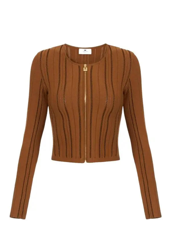 Elisabetta Franchi Cardigan In Knit Fabric - Brown