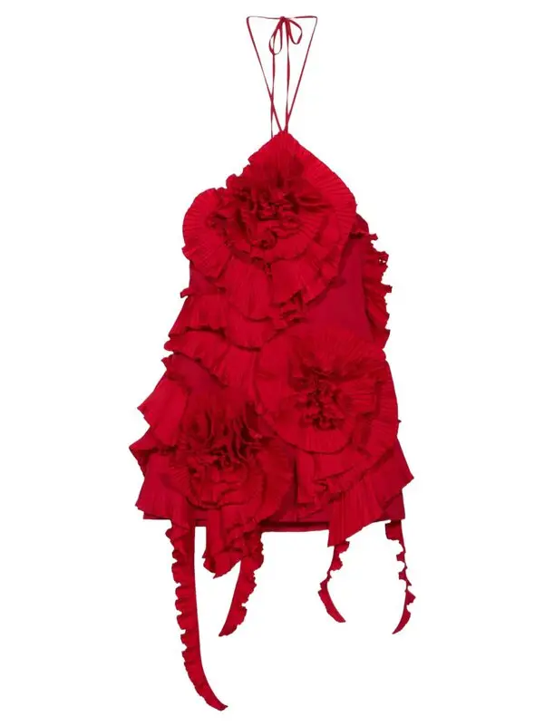 Blumarine Taffeta Dress With 3d Roses - Red