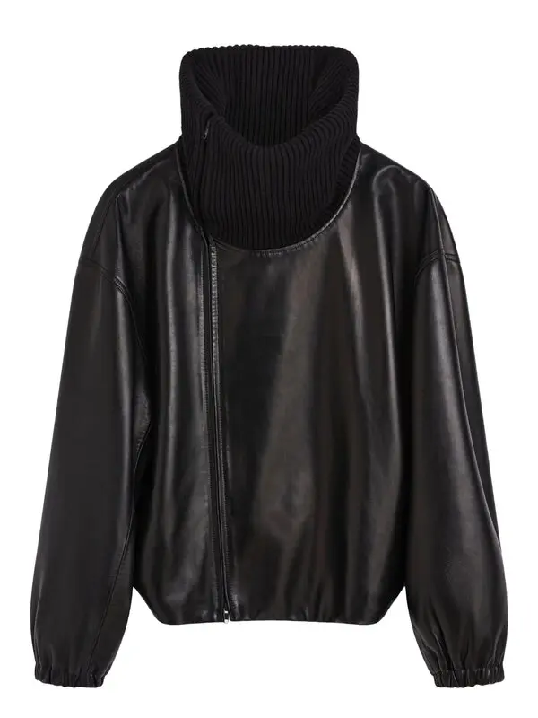 Phoebe Philo Ribbed-collar Leather Jacket - Black