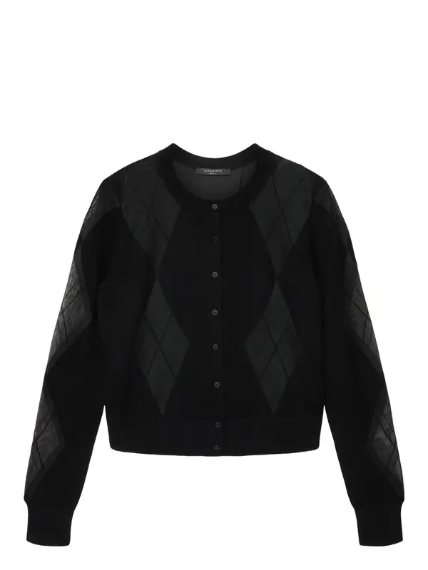 ALLSAINTS Argyle-pattern Mesh-panel Cardigan - Black
