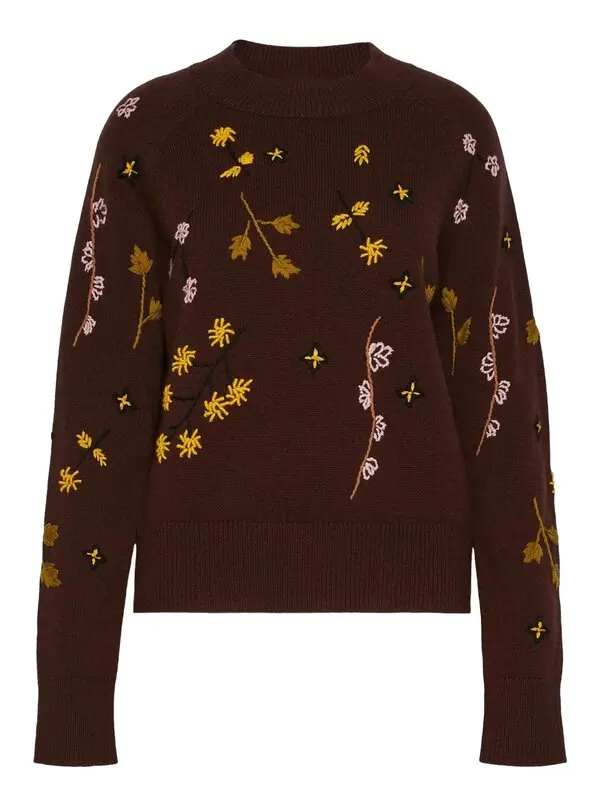 Max Mara Embroidered Wool Sweater - Dark Brown