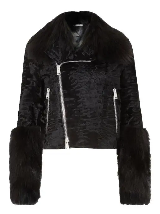 Fendi Swakara And Fox Fur Biker Jacket - Black