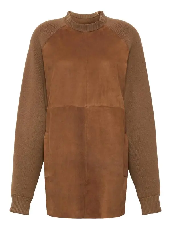 Max Mara Crewneck Knit Long-sleeve Dress - Camel