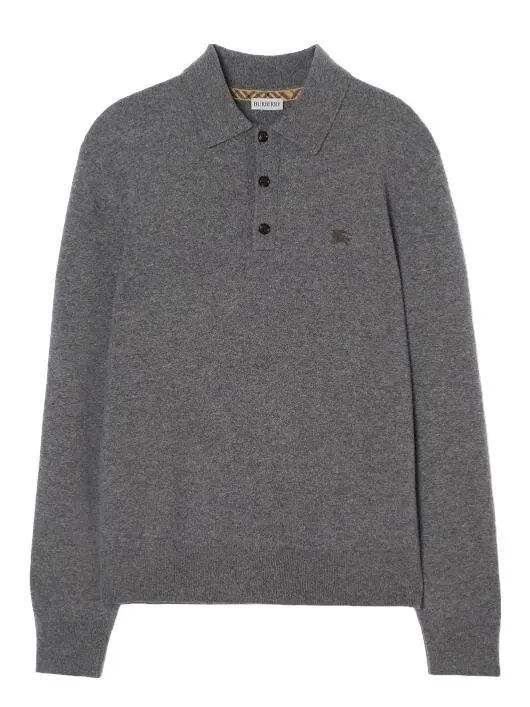 Burberry Long-sleeve Cashmere Blend Polo Shirt - Grey