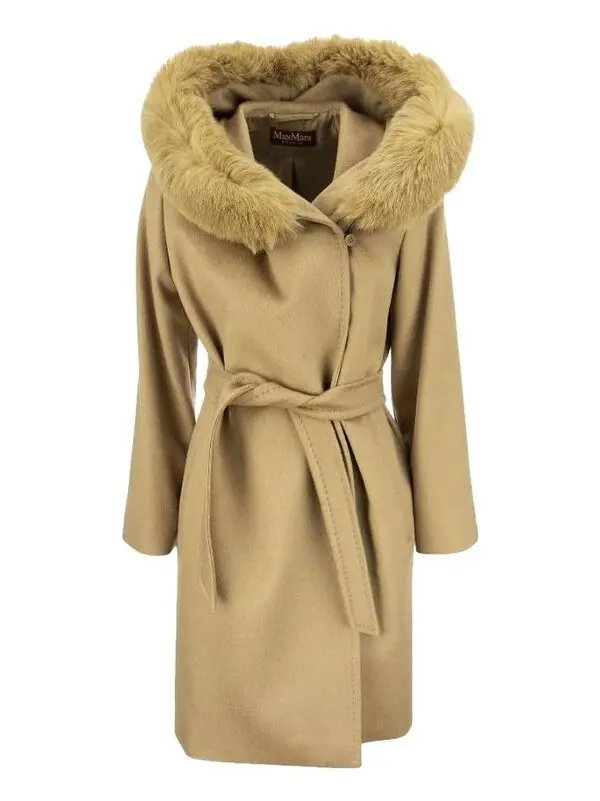 Max Mara Hooded Fur Trimmed Wool Coat - Brown