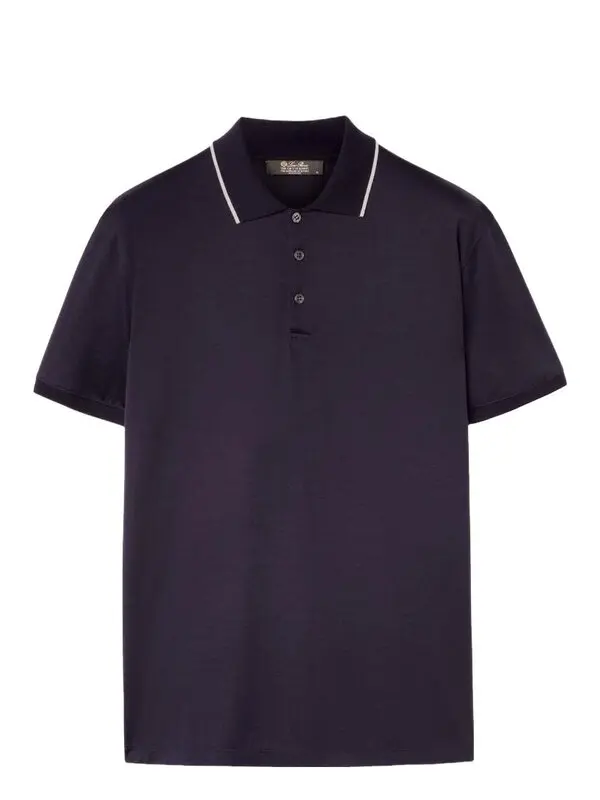 Loro Piana Pull-down Wool Short-sleeved Polo Shirt - Navy Blue