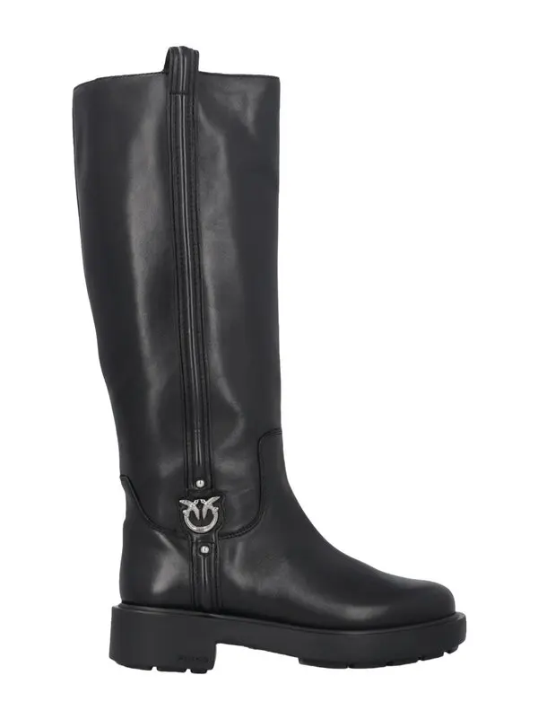 Pinko Logo Detailed High Boots - Black