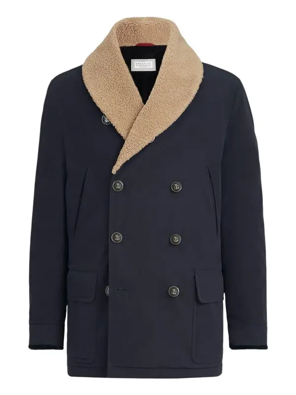 Brunello Cucinelli Shearling-trim Water-resistant Overcoat - Blue