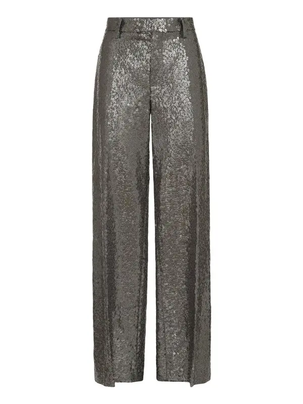 Brunello Cucinelli Virgin Wool Sequin Wide-leg Trousers - Grey