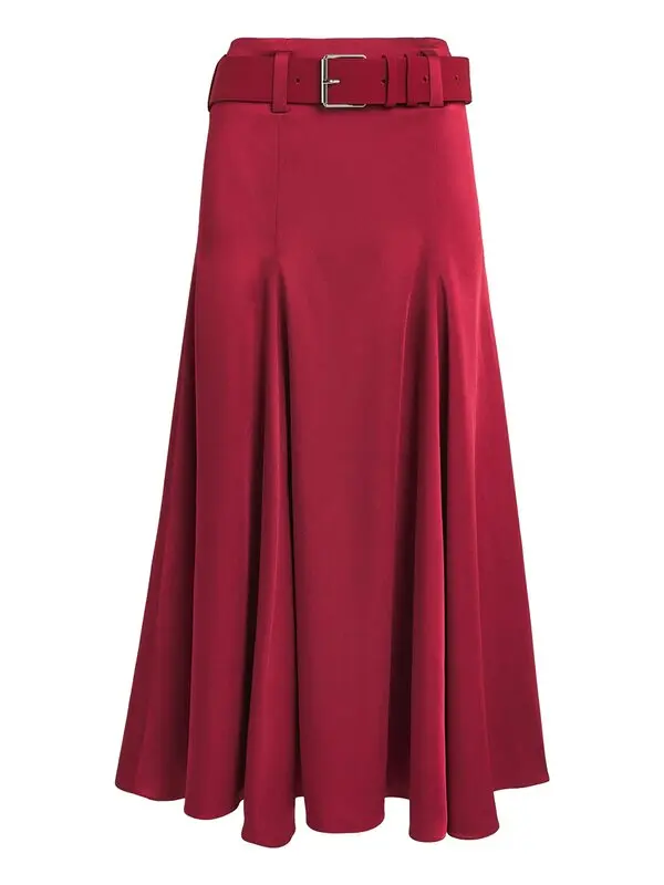 Safiyaa Crepe Belted High-waist Midi Skirt - Red