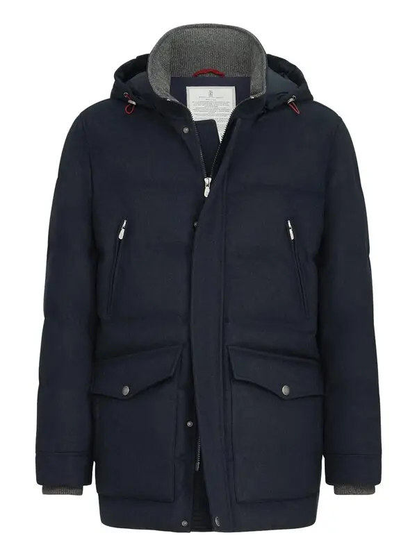 Brunello Cucinelli Wool Hooded Padded Jacket - Blue