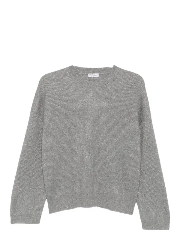 Brunello Cucinelli Ribbed-knit Metallic-thread Sweater - Grey