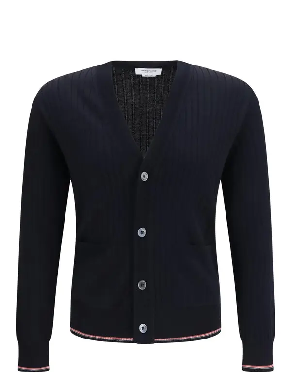 Thom Browne Ribbed V-neck Cardigan - Navy Blue