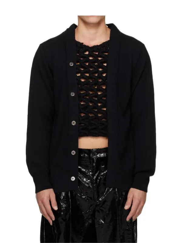 Comme Des Garçons Woven Insert Cardigan - Black