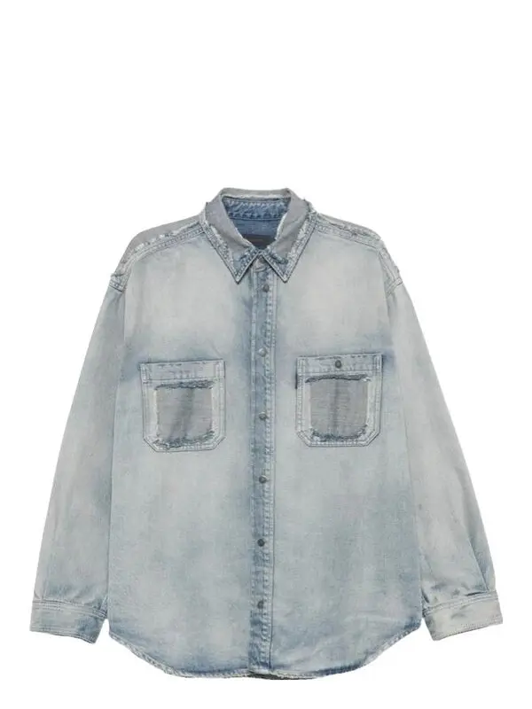 HAIKURE Nelson Distressed Patchwork Denim Shirt - Light Blue
