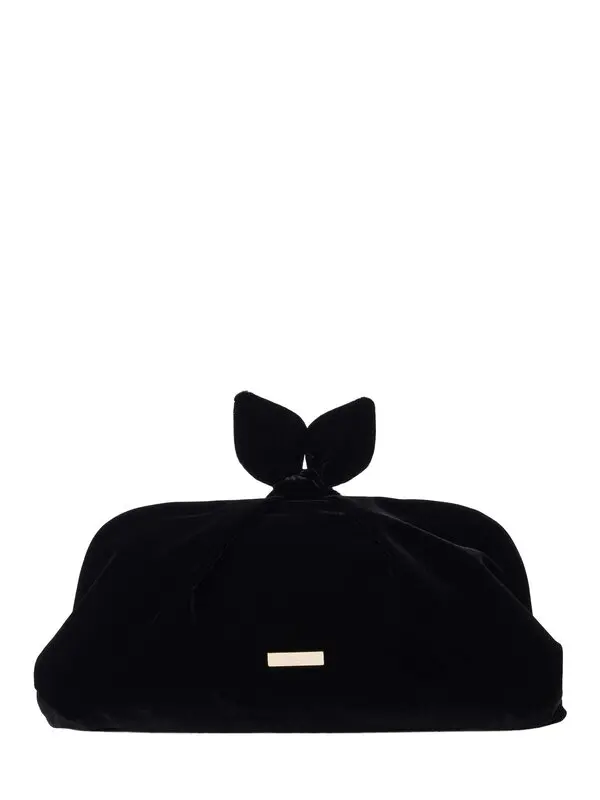 AQUAZZURA Bow Tie Velvet Clutch - Black