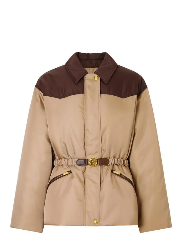 Versace Belted Padded Shell Jacket - Neutrals