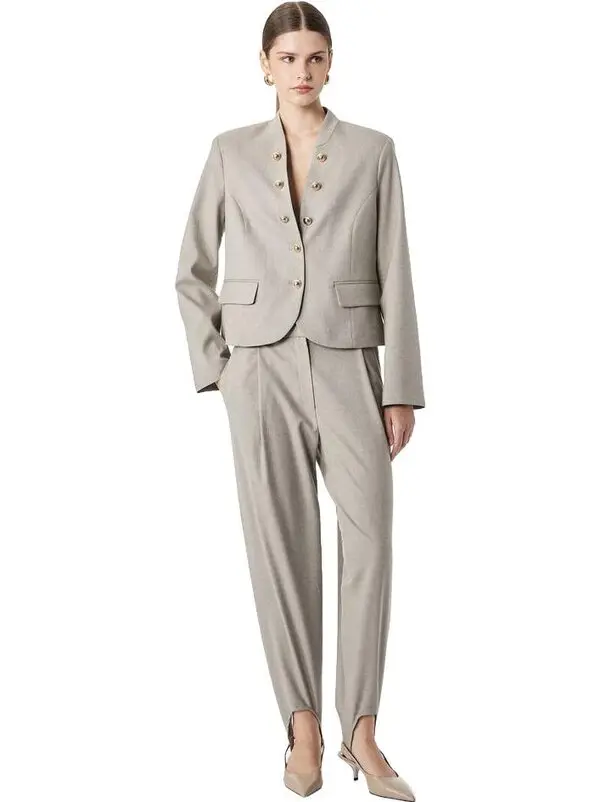 Koton Stand Collar Long Sleeve Military Blazer With Gold Button Detail - Beige