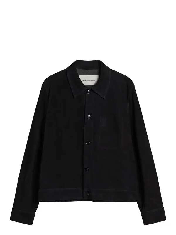 AMI Paris Suede Jacket With Embossed Adc - Black