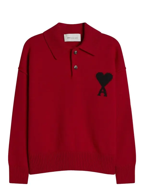 AMI Paris Contrasted Adc Polo - Ruby Red/black