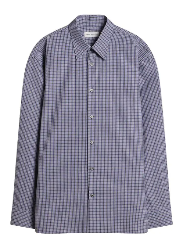 Dries Van Noten Croom Micro Check Cotton Shirt - Navy