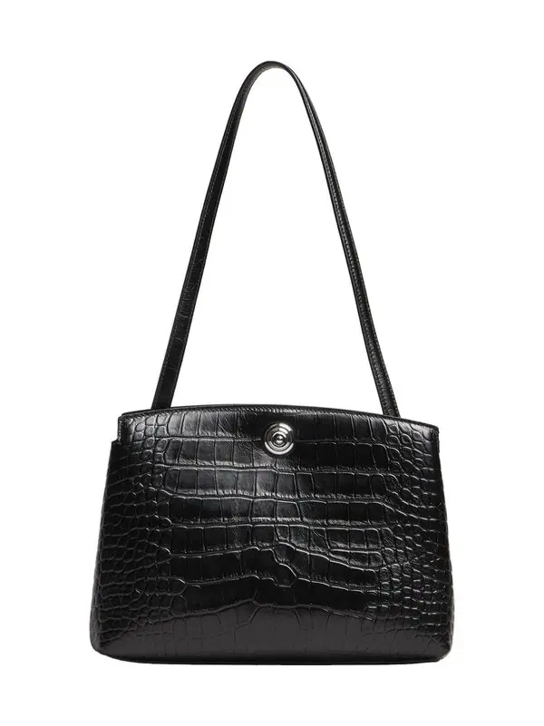 LIFFNER Pushlock Pouch Croc Embossed Shoulder Bag - Black/silver